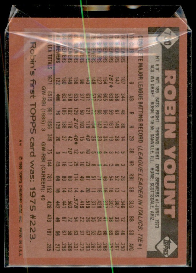 2001 TOPPS THROUGH THE YEARS REPRINTS ROBIN YOUNT MILWAUKEE BREWERS #40 ...