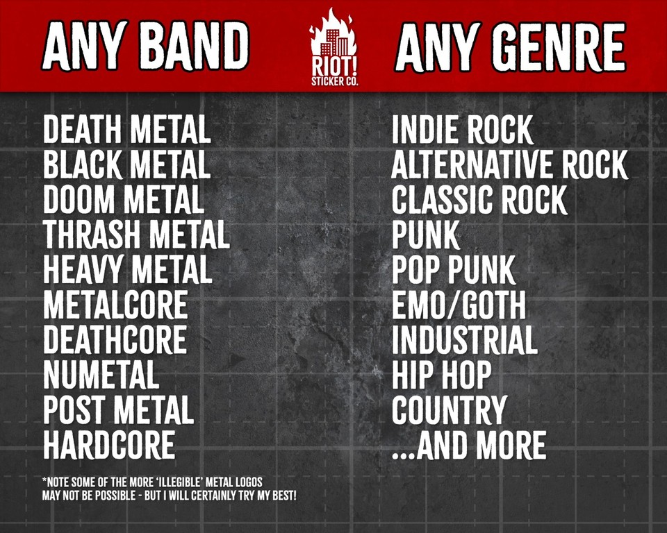 Any Band Logo Vinyl Decal Death Metal, Black Metal, Metalcore, Grunge ...