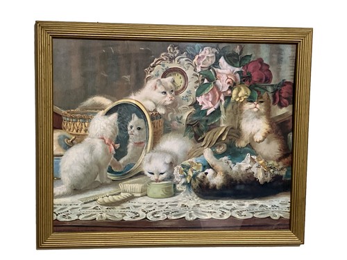 Antique VICTORIAN Cat Picture "The Five Senses" Victorian ...