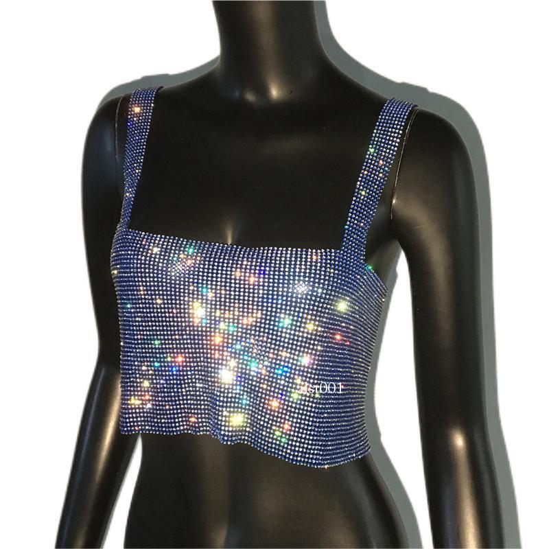 Night Club Sparkly Crystal Rhinestone Metal Chainmail Halter Draped Bra ...