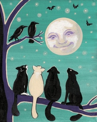 8X10 PRINT OF PAINTING RYTA TUXEDO BLACK CAT FOLK ART ABSTRACT CROW ...