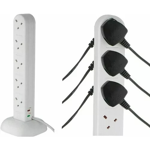 10 Way Gang 2m Extension Lead Tower Uk Cable 13 Amp Power Plug Office ...