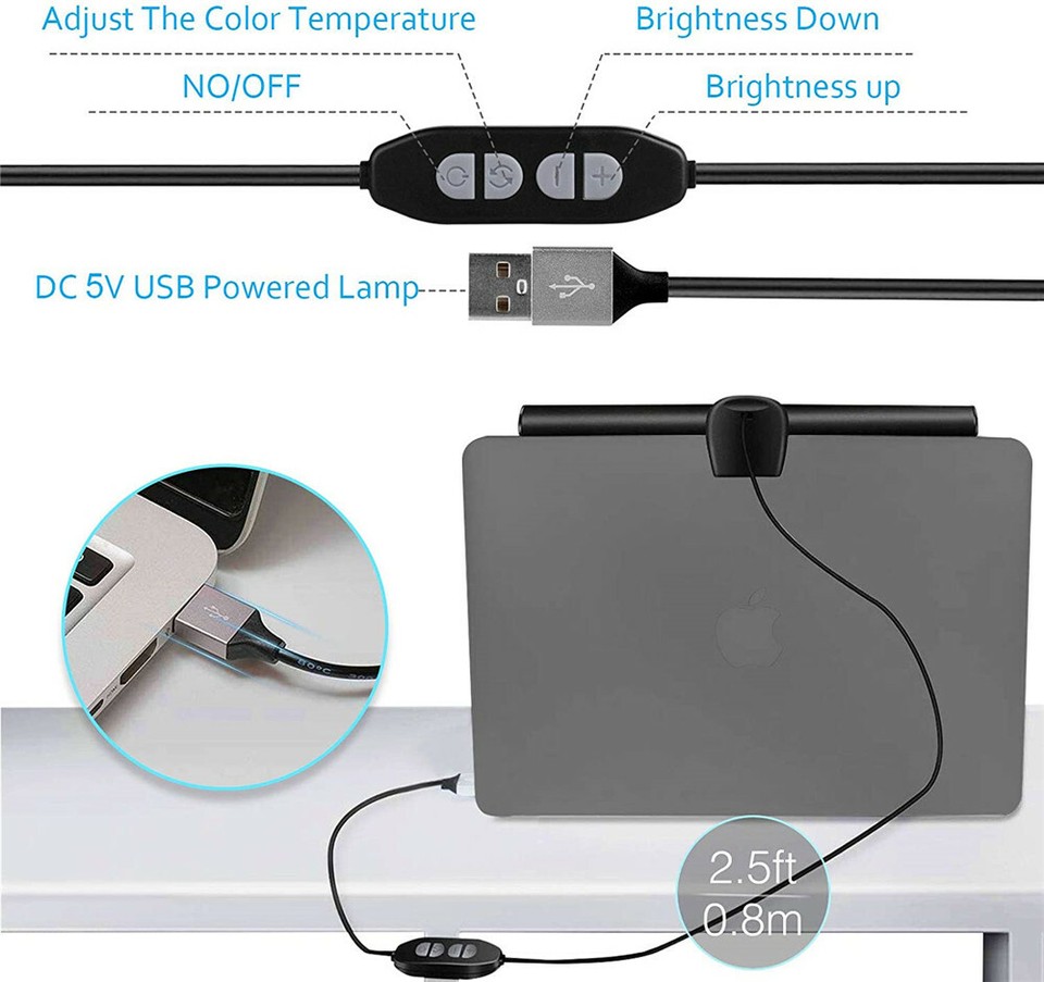 LED Screen Bar Light USB Computer Monitor Eye-Caring Reading Desk Lamp ...