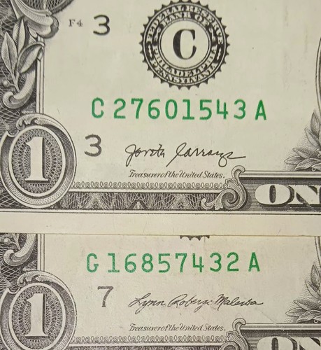 $1 True Broken Ladder Lot of 2 Fancy Serial Number 1 Dollar Bill 0-7 ...