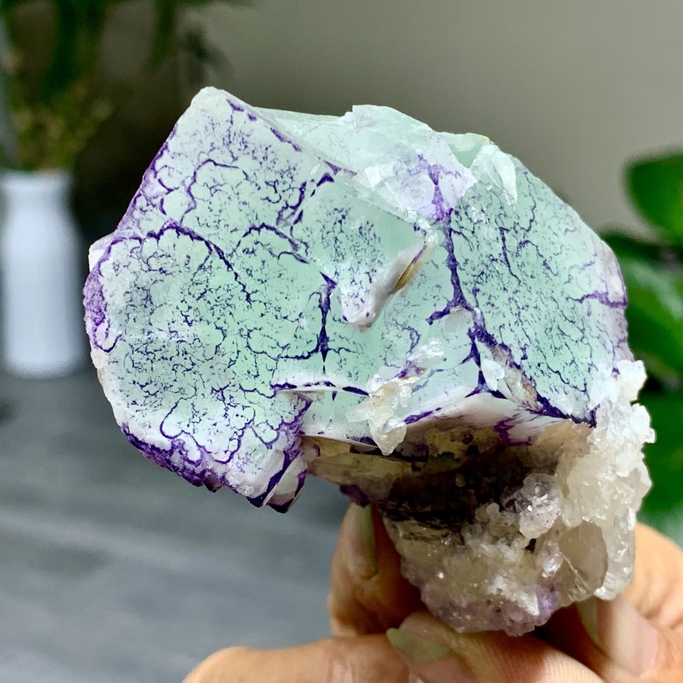 171G Natural Purple "QR Code"Fluorite Cluster Crystal Mineral Specimen ...