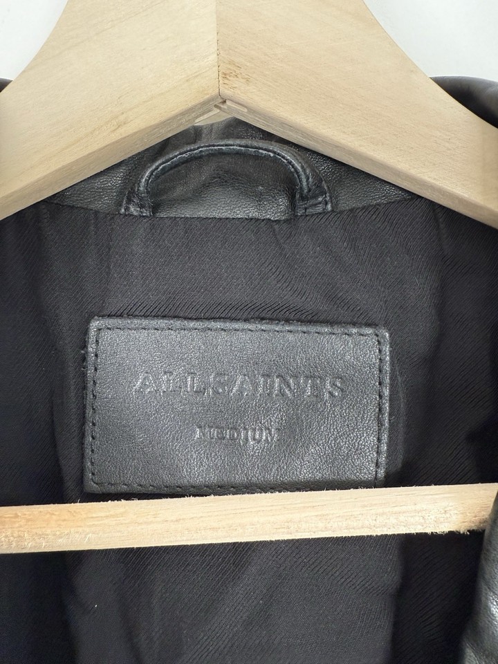 All Saints Leather Jacket Medium Mens Black Biker Bomber Punk Sanderson ...