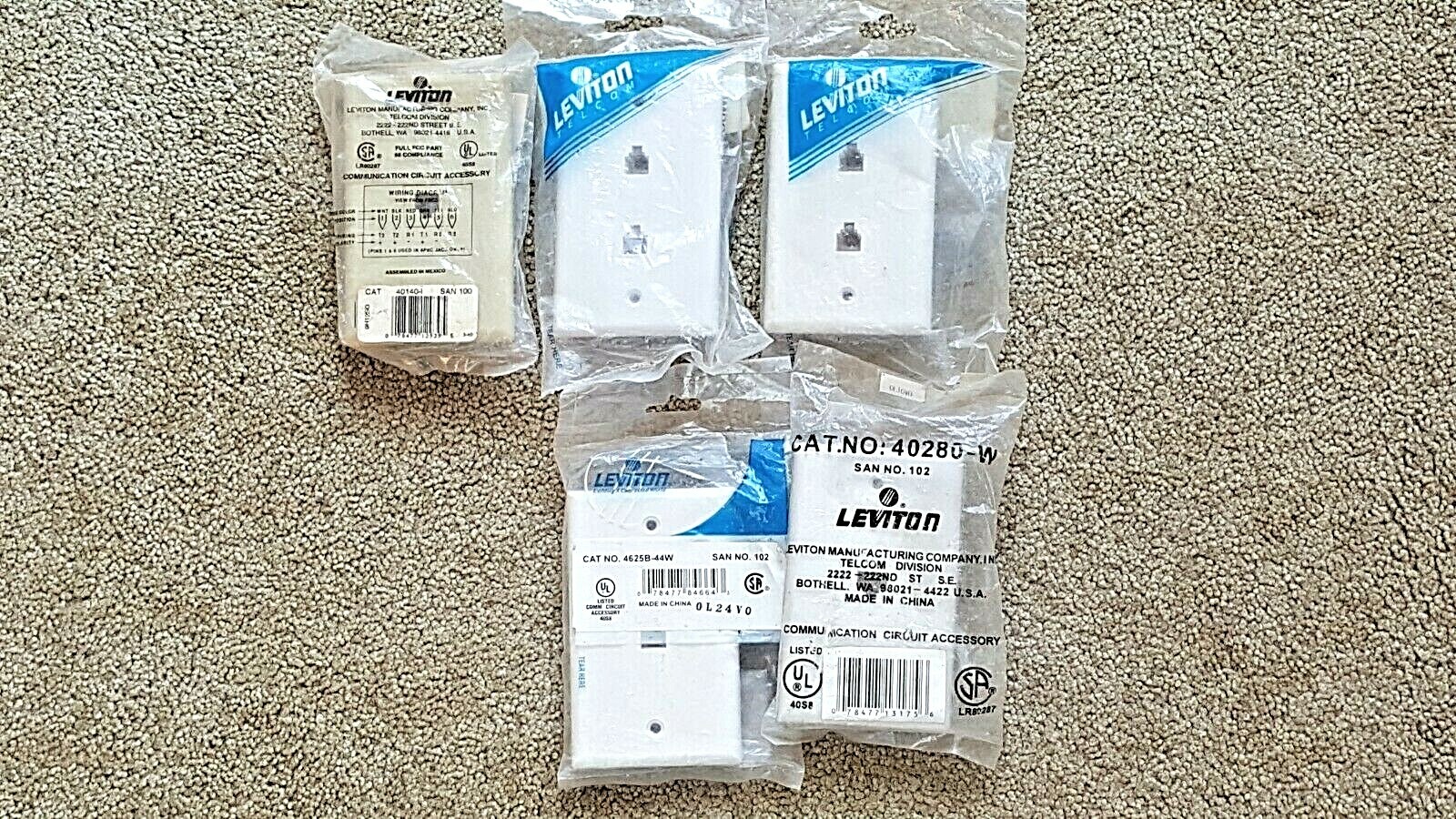 Lot of 5 Leviton Phone Jack Plate CAT # 40244-00W 4625B-44W 40280-W ...