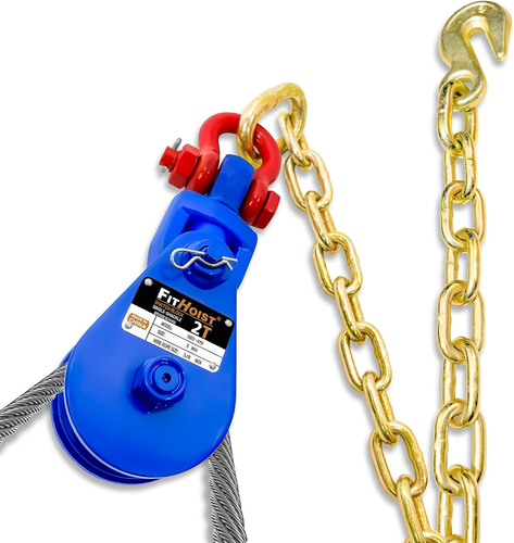 2 Ton Snatch Block with G80 Chain | 3'' Sheave for 3/8" Inch Wire Rope ...