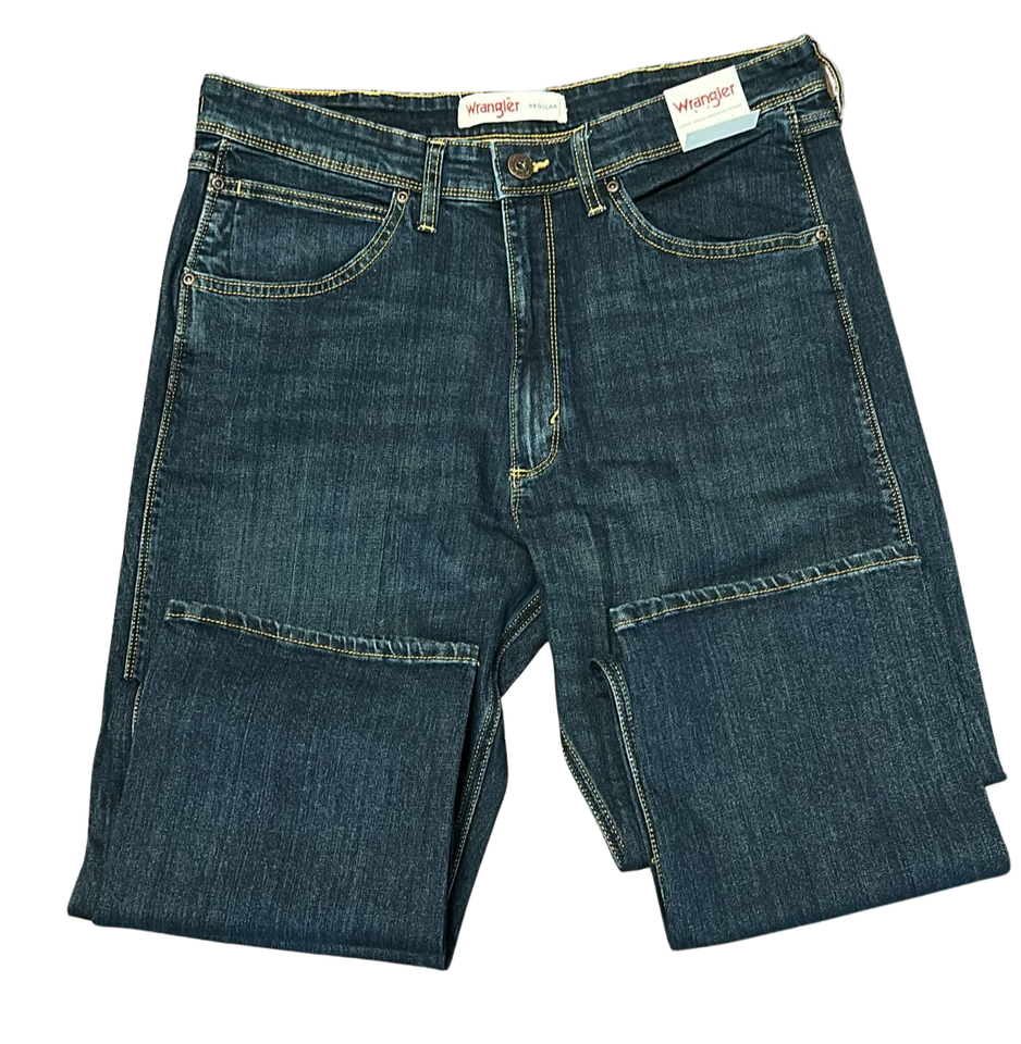 WRANGLER Men's Regular Fit Jeans Stretch - Triple Needle - Dark Blue | eBay