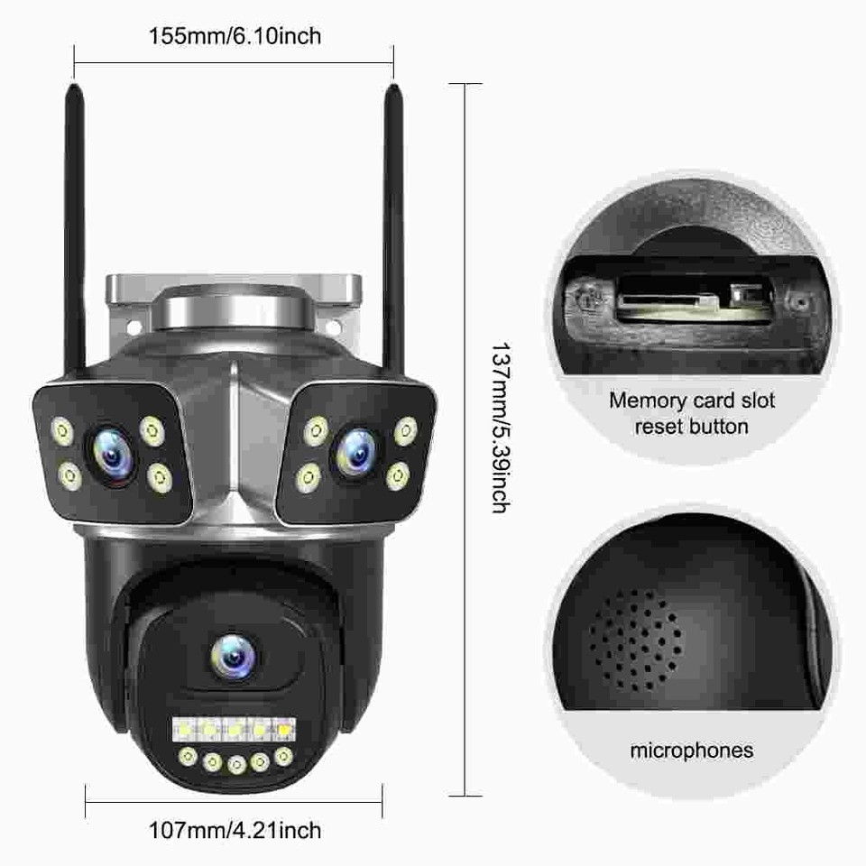 3 Lens 6MP WiFi IP Camera Wireless 1080P Outdoor CCTV PTZ Home Security ...