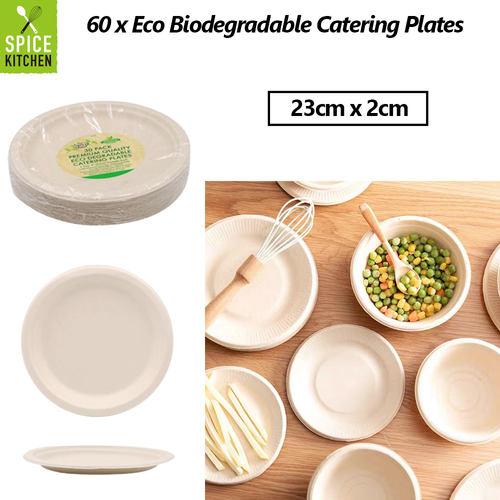 60 x Disposable Plates Biodegradable Catering Dinner Plate Wedding ...