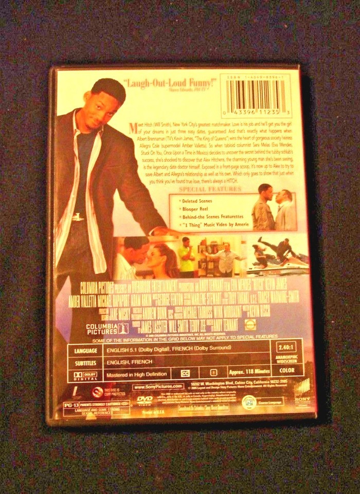 Hitch (2005 DVD Widescreen) Will Smith, Eva Mendes, Adam Arkin, Kevin ...