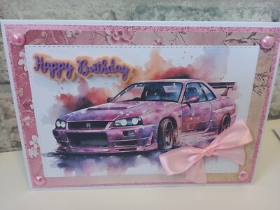 Nissan Gtr Pink JDM Car Scene Handmade A5 Birthday Greeting Card | eBay