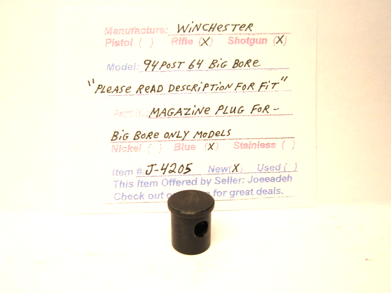 WINCHESTER 94 POST 64 AE OR TOP EJECT (MAGAZINE PLUG-BIG BORE) (ITEM ...