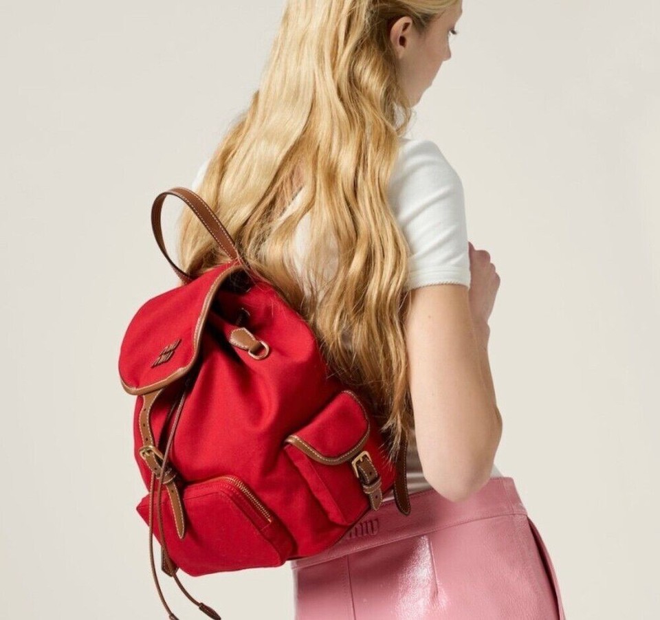 Miu Miu Canvas Logo Leather Backpack 5BZ042 151226846 | eBay