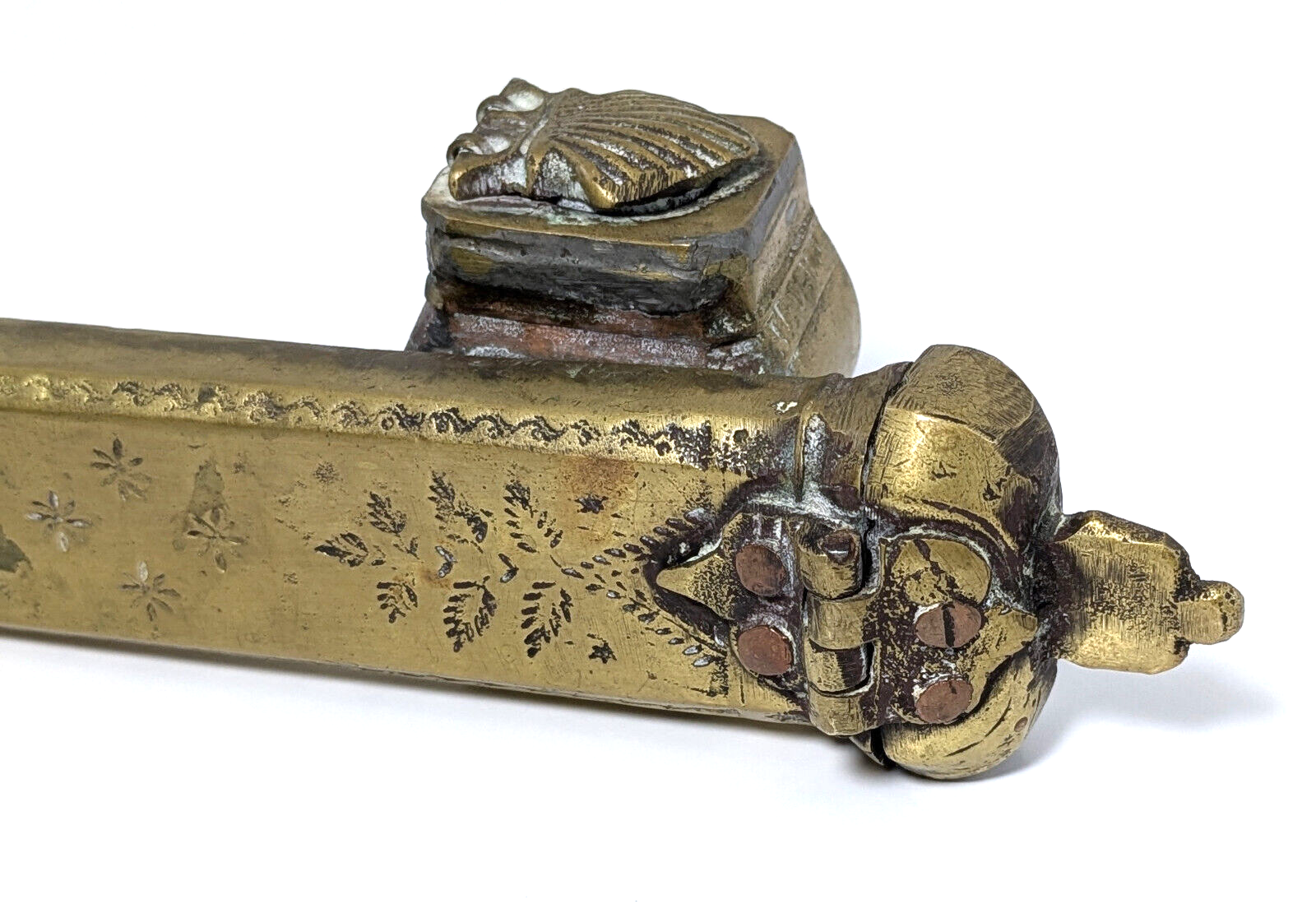 Antique Ottoman Turkish Traveling Scribe Brass Box Quill Pen Inkwell ...