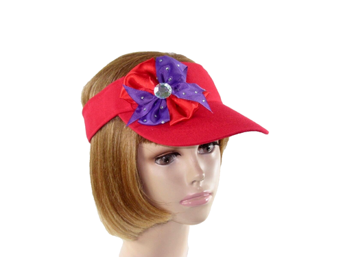 Red Sun Visor Hat Women's Rhinestone Bow Adjustable Society Ladies | eBay