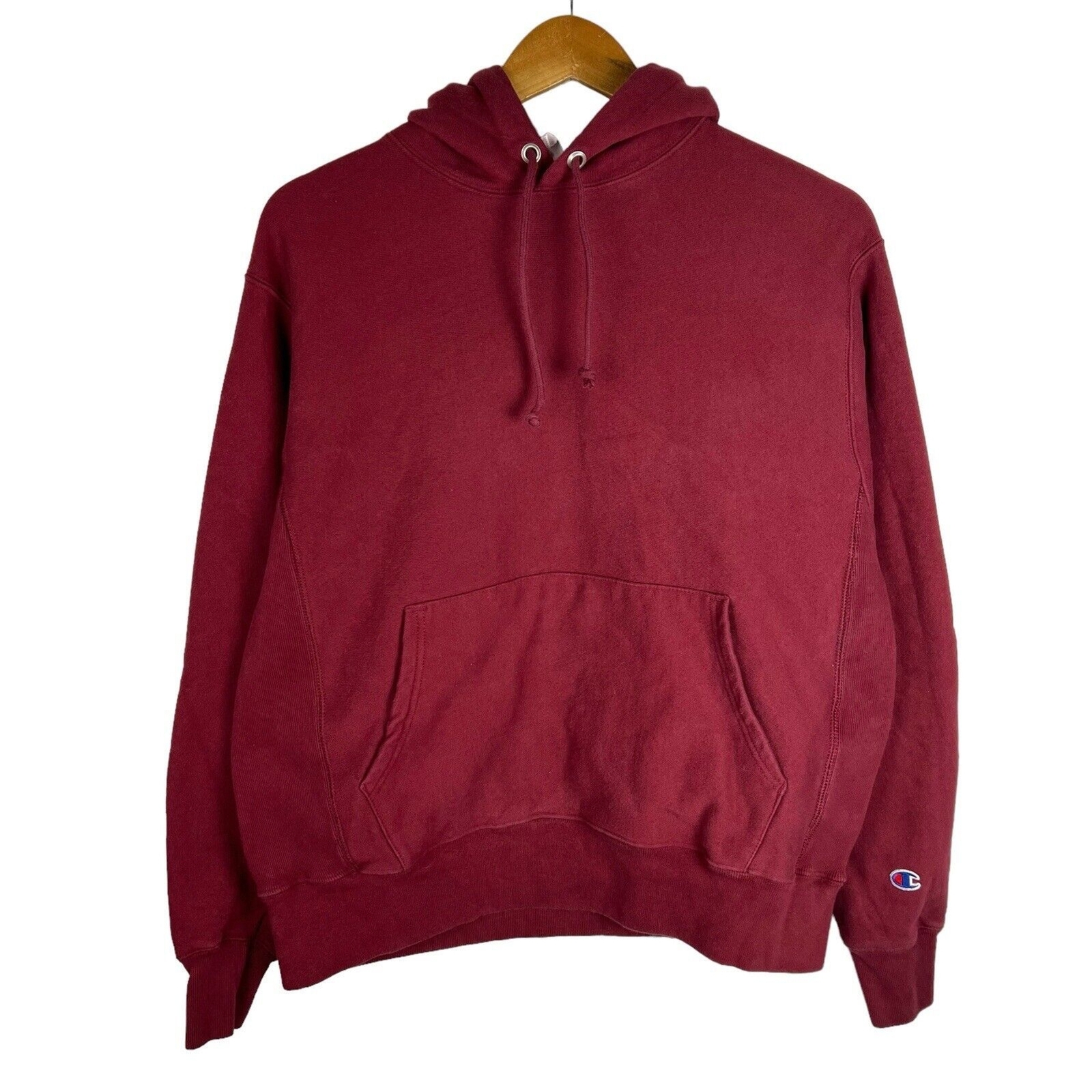 Champion Reverse Weave Men's Red Maroon Logo Hoodie P… - Gem