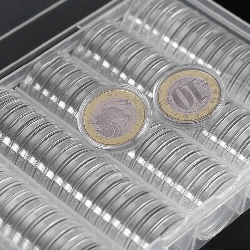 100PCS 30mm Silver Gold Coin Cases Capsules Holder Clear Plastic Round ...