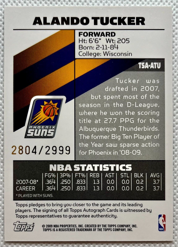 Alando Tucker 2009 Topps Signatures Auto Autograph #/2999 | eBay