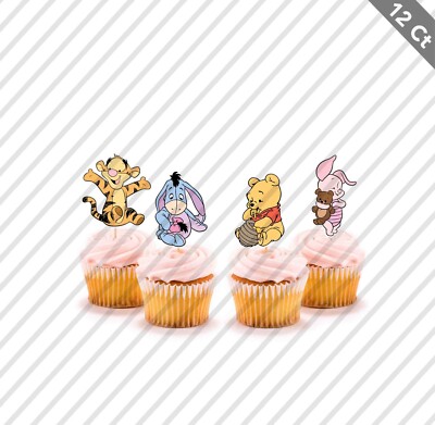 12 Baby Winnie the Pooh Tigger Cupcake Topper Food Pick Favor Party ...