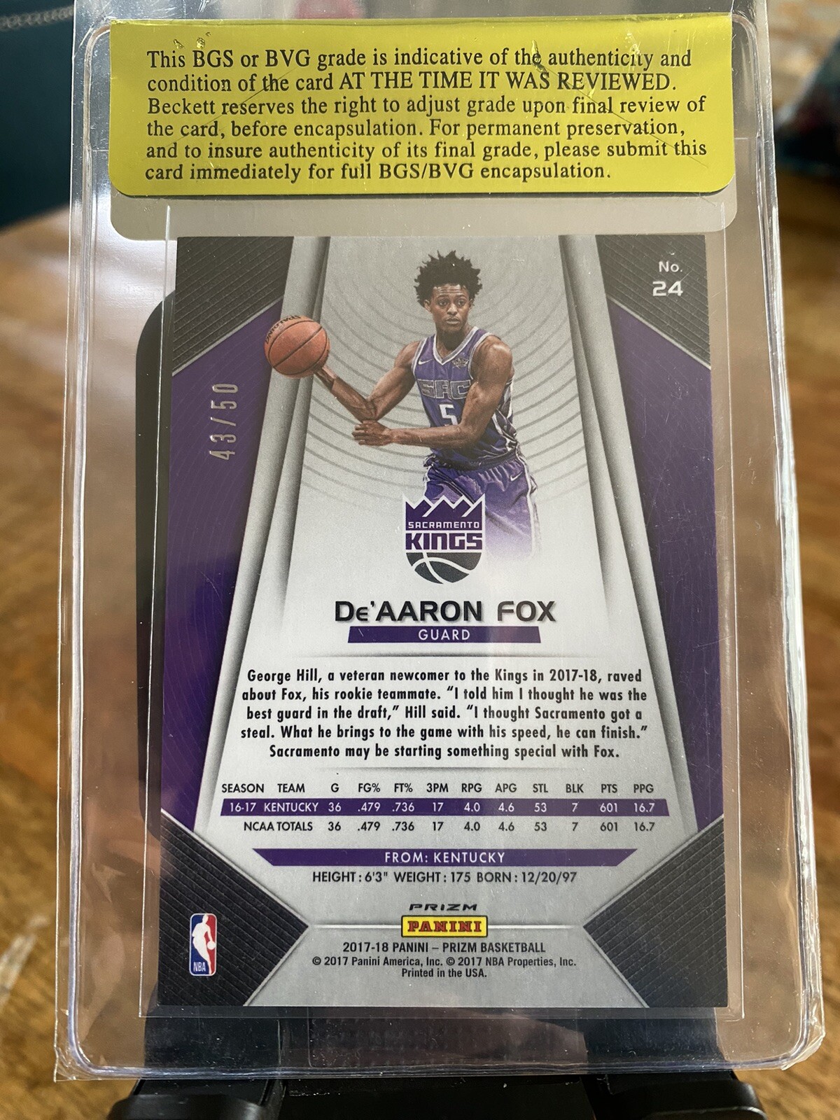 2017-18 Panini Prizm - De'Aaron Fox #24 Pink Fast Break Prizm /50 (RC ...