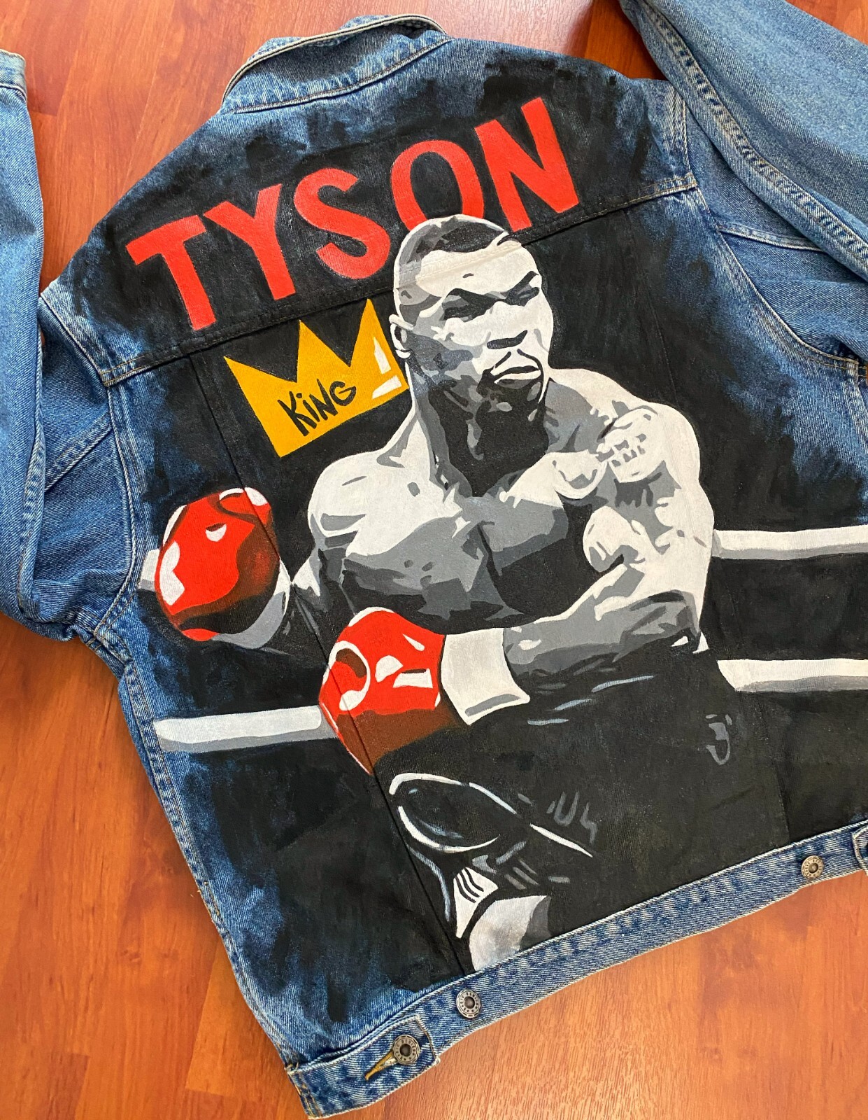 Hand Painted men denim jacket Mike Tyson size M custo… - Gem