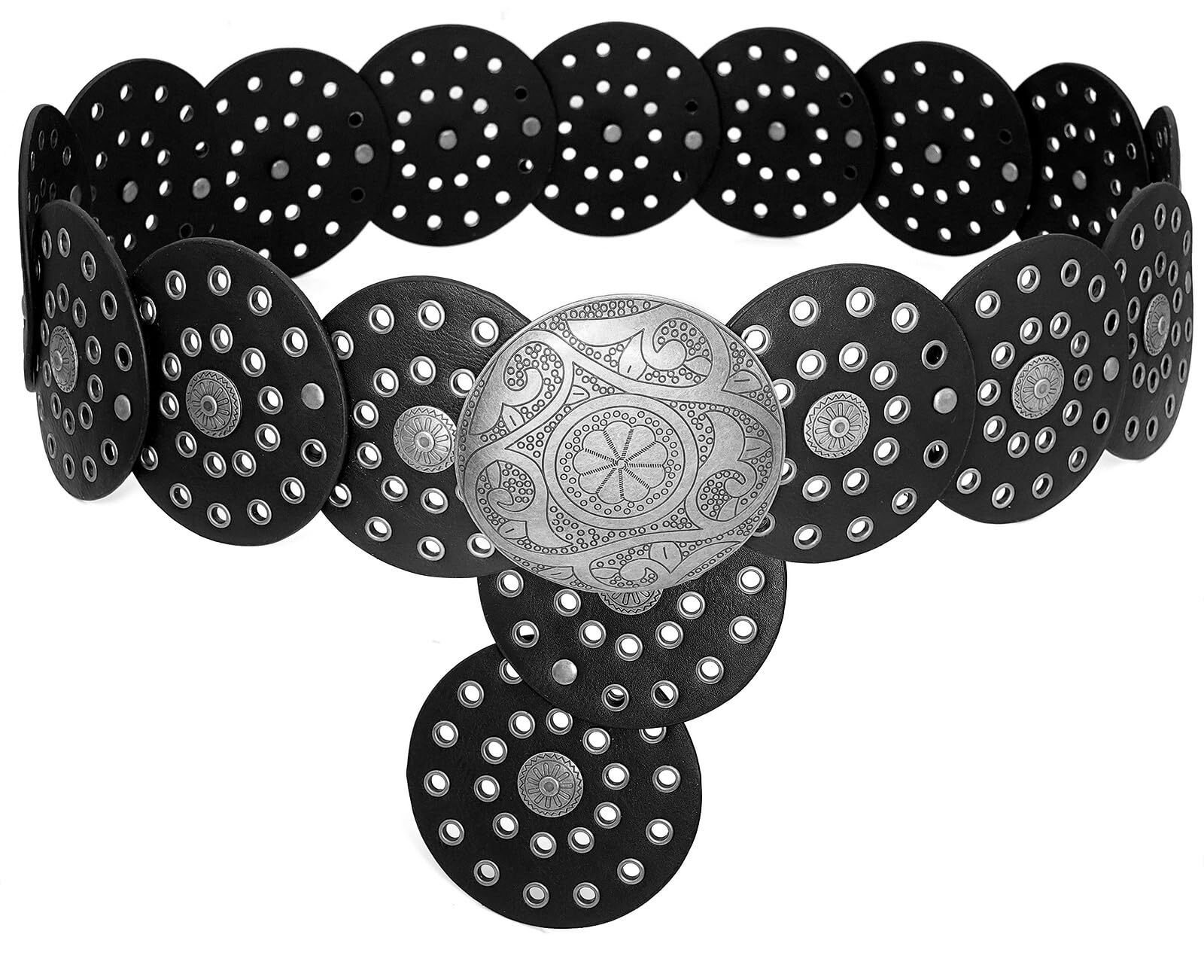 Wide Belts for Women Concho Leather Disk Belt Hollow Out Western Waist ...