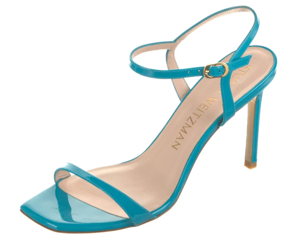 PRE-OWNED DESIGNER STUART WEITZMAN PATENT LEATHER BLUE ANLE STRAP ...