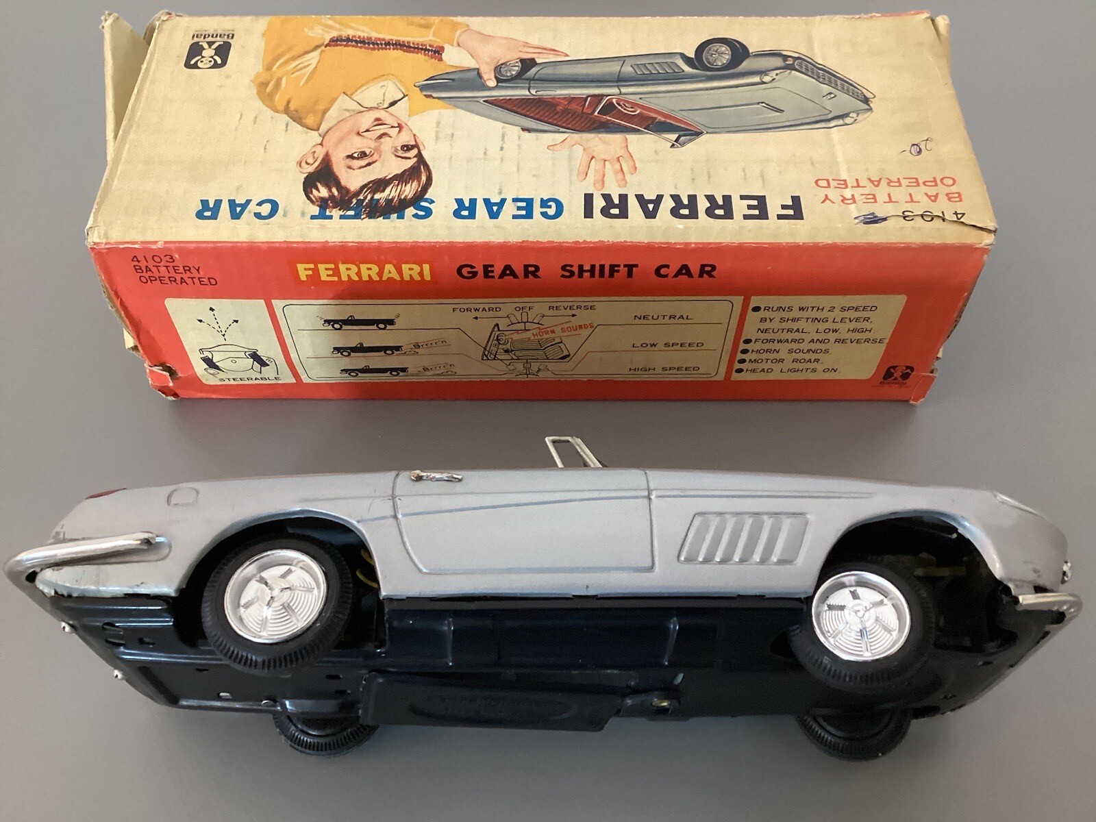 BANDAI FERRARI GEAR SHIFT CAR 4103 + OVP Japan Blechspielzeug 60er ...