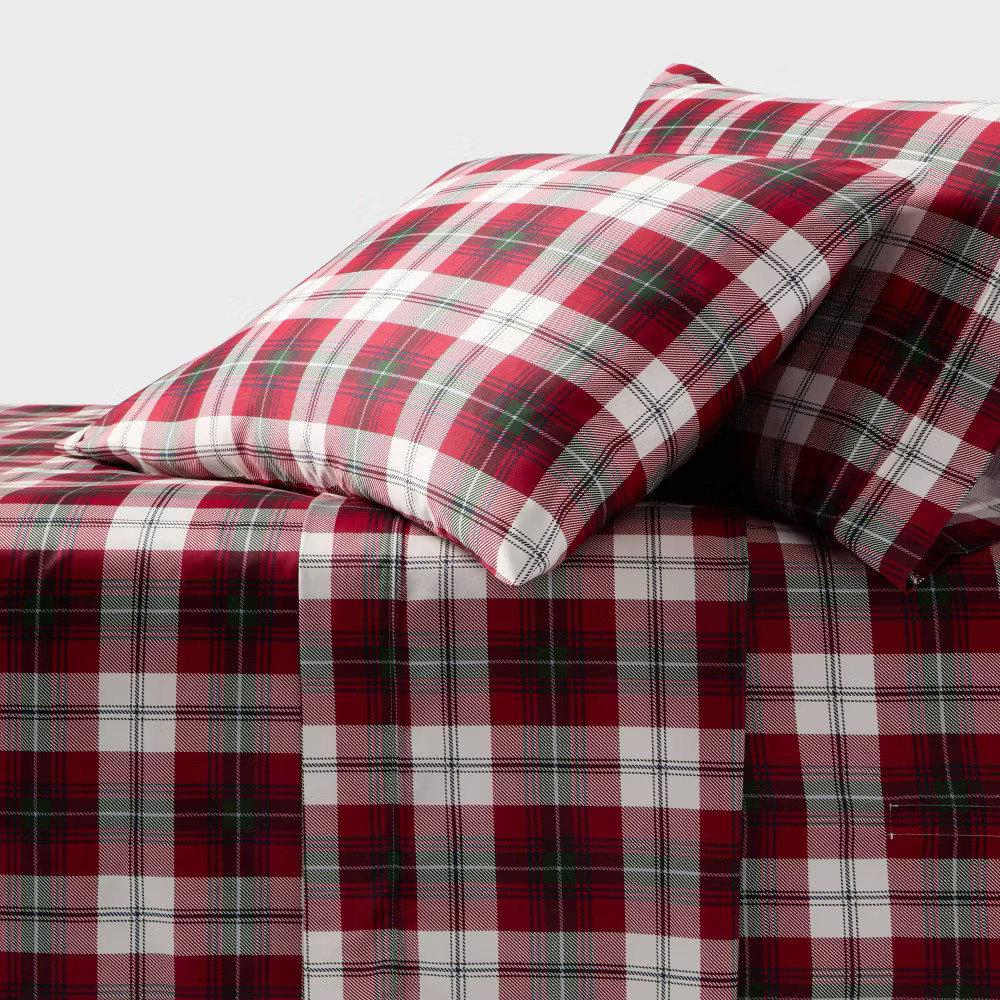 Queen 400 Thread Count Holiday Performance Sheet Set Red Plaid ...