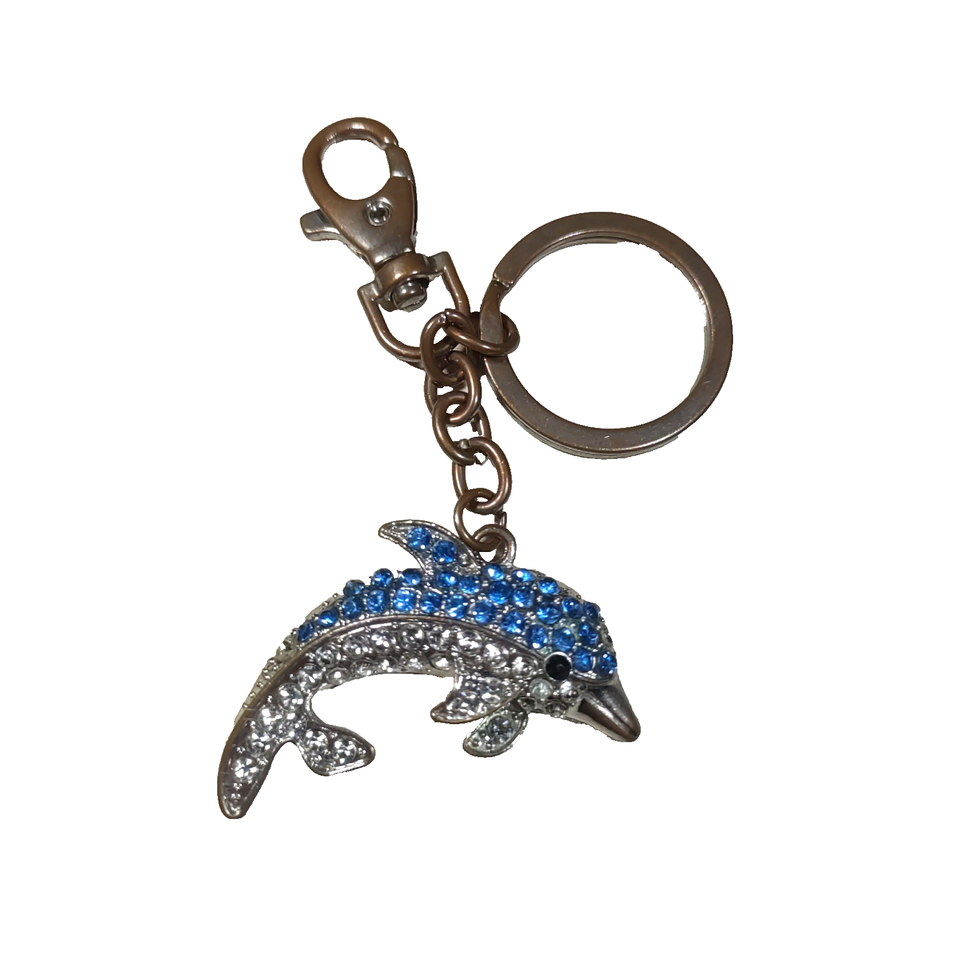 Dolphin Rhinestone Blue Clear Metal Keychain Purse Clip Silver Bronze ...