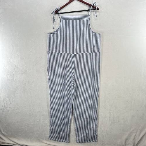 Overalls Womens XL Blue Railroad Striped Unisex Baggy Linen Blend ...