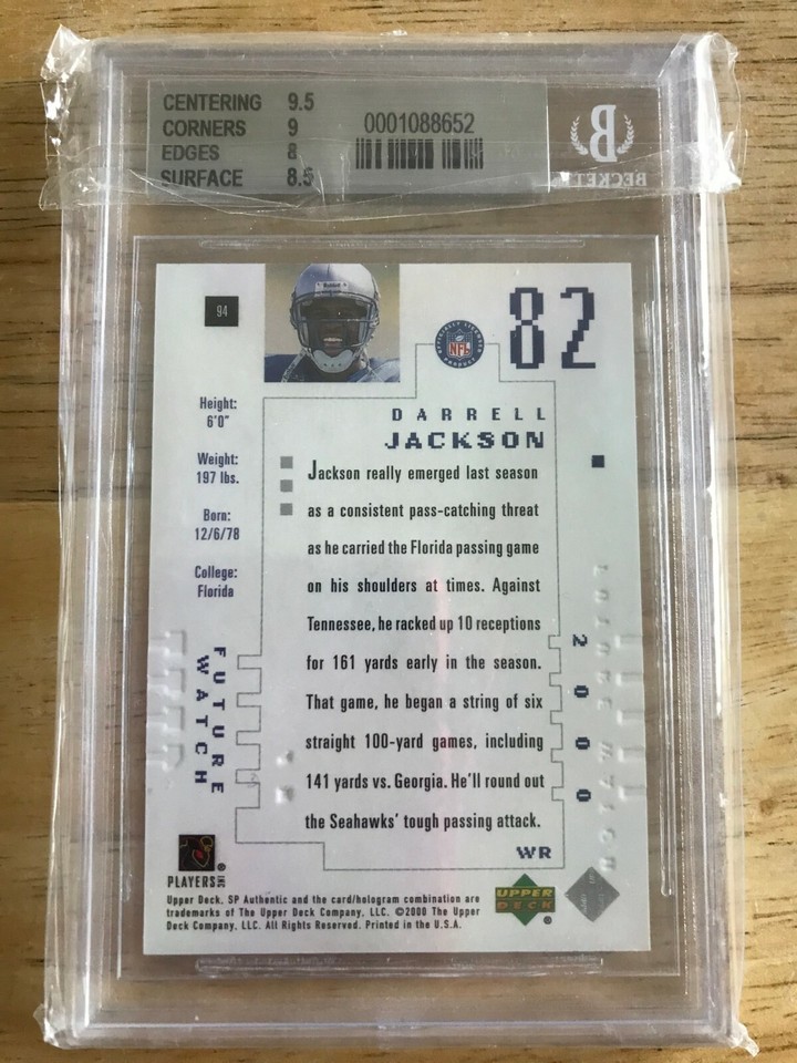 2000 SP Authentic #94 Darrell Jackson Rookie Football Card RC BGS 8.5 ...