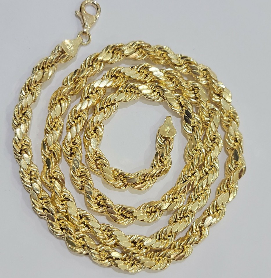 7mm Rope Chain 20"-30" Real 10kt Yellow Gold Necklace Men's Diamond Cut ...