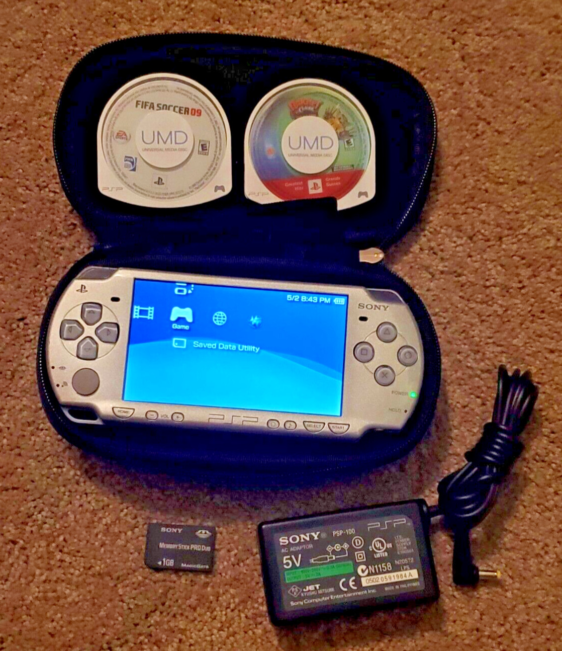 Sony PSP 2001 PlayStation Portable Slim Silver Console Read Description ...