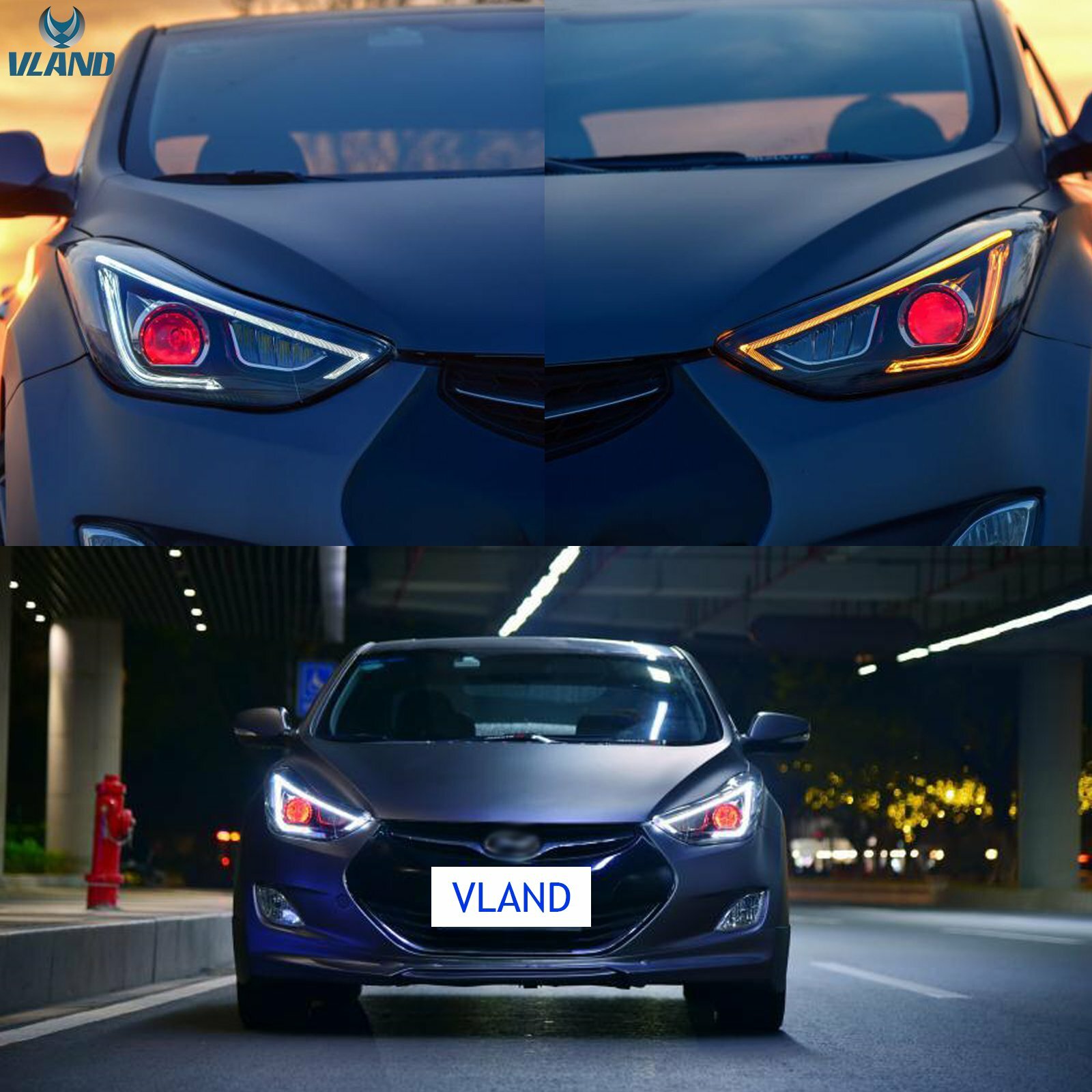 2011-2015 Hyundai Elantra Avante MD VLAND LED DRL Headlights Demon Eyes ...