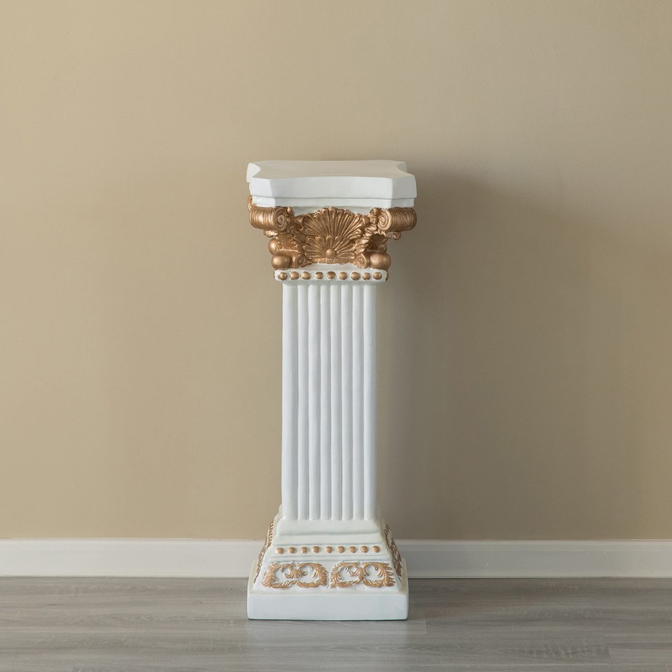Decorative Modern Fiberglass White and Gold Plinth Roman Style Column ...