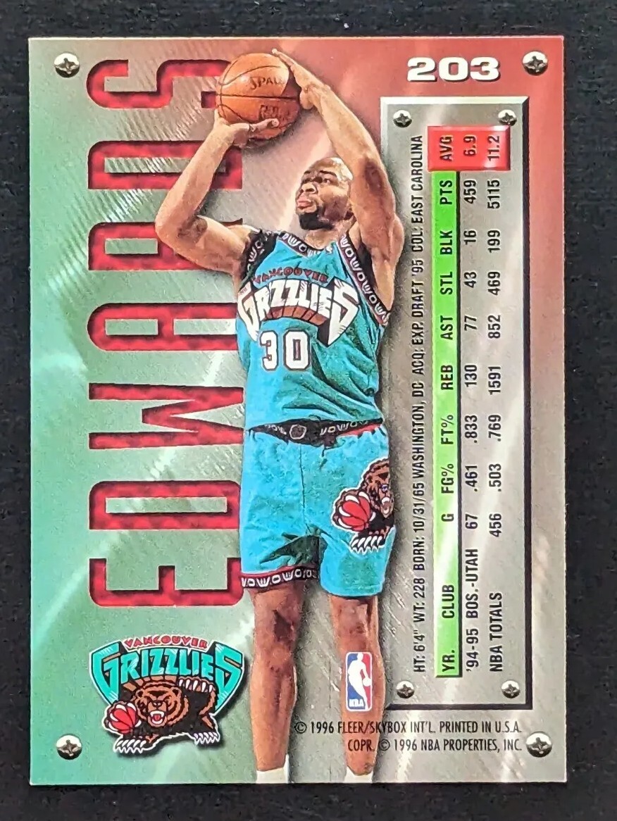 Blue Edwards Vancouver Grizzlies 1995-96 Fleer Metal #203 Trading Card ...