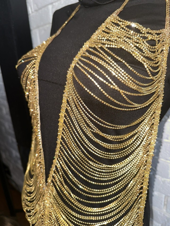 Shiny Rhinestone Dress, Women Diamond Tassel Body Chain, Full ...
