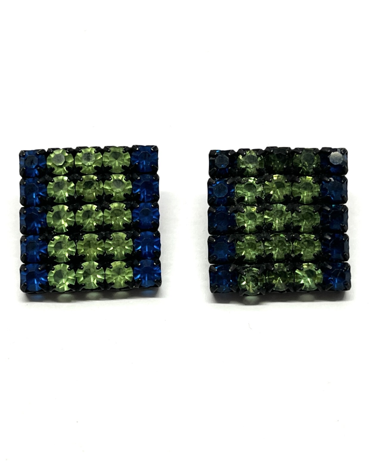 Vintage Rhinestone Square Earrings - Gem