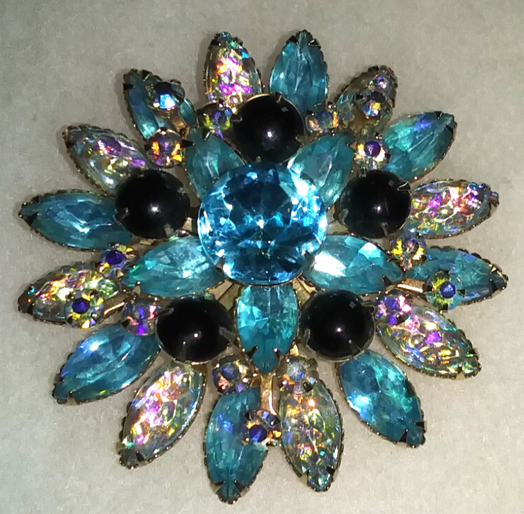 Vintage Large Multi Layered Blue Rhinestone Brooch. | eBay