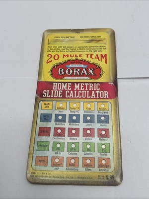 Vintage 1977 Premium Home Metric Slide Calculator 20 Mule Team Borax ...