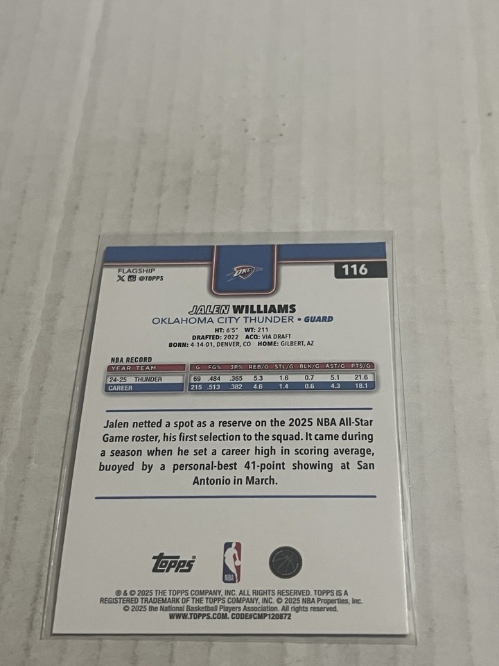 2025-26 Topps Basketball Jalen Williams Foilboard Parallel | eBay