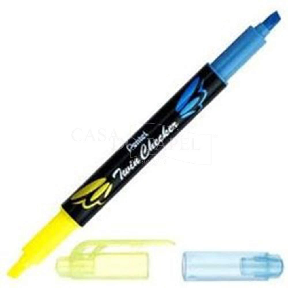 'Pentel SLW8 GS Highlighter Twin Checker 2 Spikes, Yellow/Blue | eBay