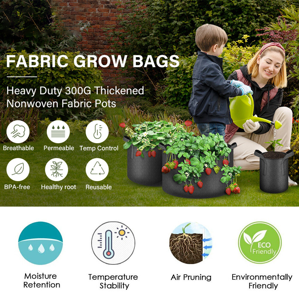 Pack of 5/10 Fabric Grow Pots Breathable Planter Bags 3/5/7/10 Gallon ...
