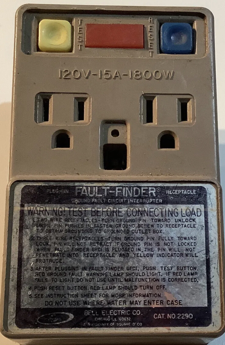 BELL Electric Plug In FAULT-FINDER Duplex Receptacle 15A 120V 1800W CAT ...