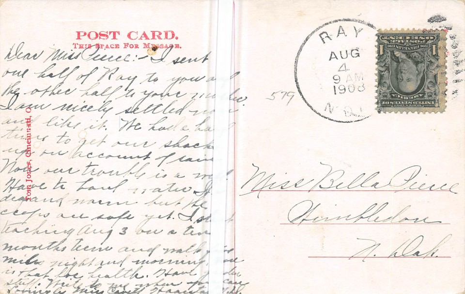 RAY North Dakota postcard View of town Main Street stores 1908 | eBay