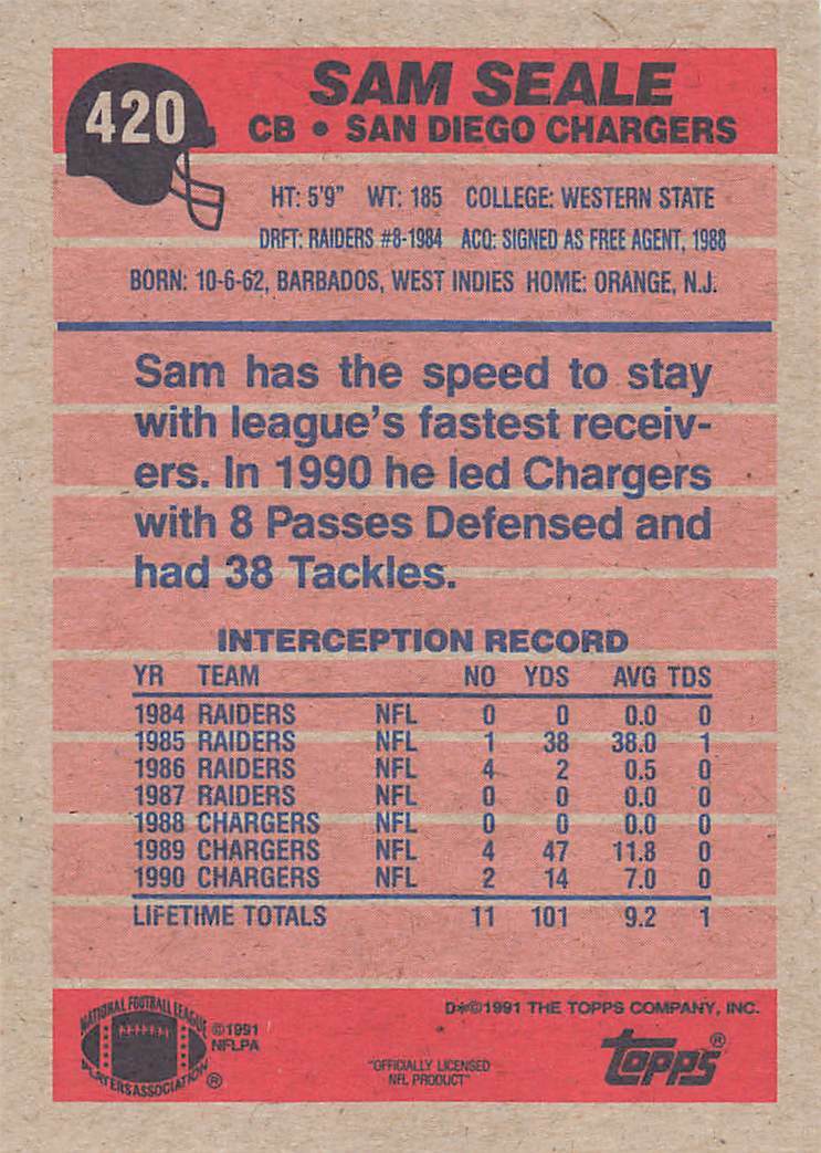 1991 Topps Sam Seale #420 Rookie | eBay