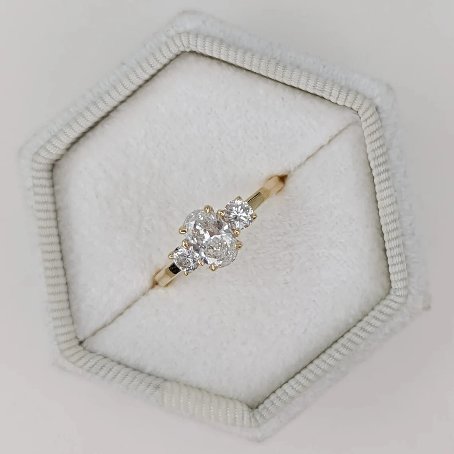 2Ct Oval Cut Lab Created Three Stone Diamond Engagement Ring 14K Yellow ...